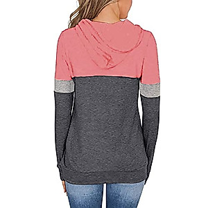 Lylinan Womens Tops Ladies Shirts Trendy Casual Tunic Long Sleeve Hoodies Pullover Sweatshirts Loose Fitting Tee Fall Fashion Style Clothing Pink Grey X-Large