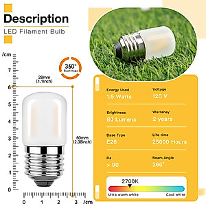 Genixgreen Low Watt Light Bulb, Frosted LED Night Light Bulb 15W Equivalent,T28 1.5 Watt Tiny LED Fridge Bulb Decorative E26 Edison Bulb,Warm White 2700k, CRI 90+, 80LM, Pack of 2