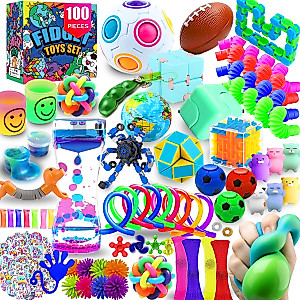 nobasco 100 Pack Sensory Fidget Toys Set, Party Favor Toy Assortment, Birthday Gifts Toys, School Classroom Rewards, Carnival Prizes, Pinata Fillers Goodie Bags Fillers for ADHD Autism Stress Anxiety
