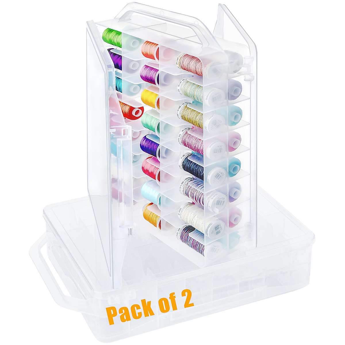 New brothread Pack of 2 Double-Sided Sewing Organizers, Thread Storage Boxes with 2x46 Grids, Clear Organizer Boxes for Embroidery Sewing Thread, Embroidery Floss, Needle, Beads, Small Crafts,Toy Cars