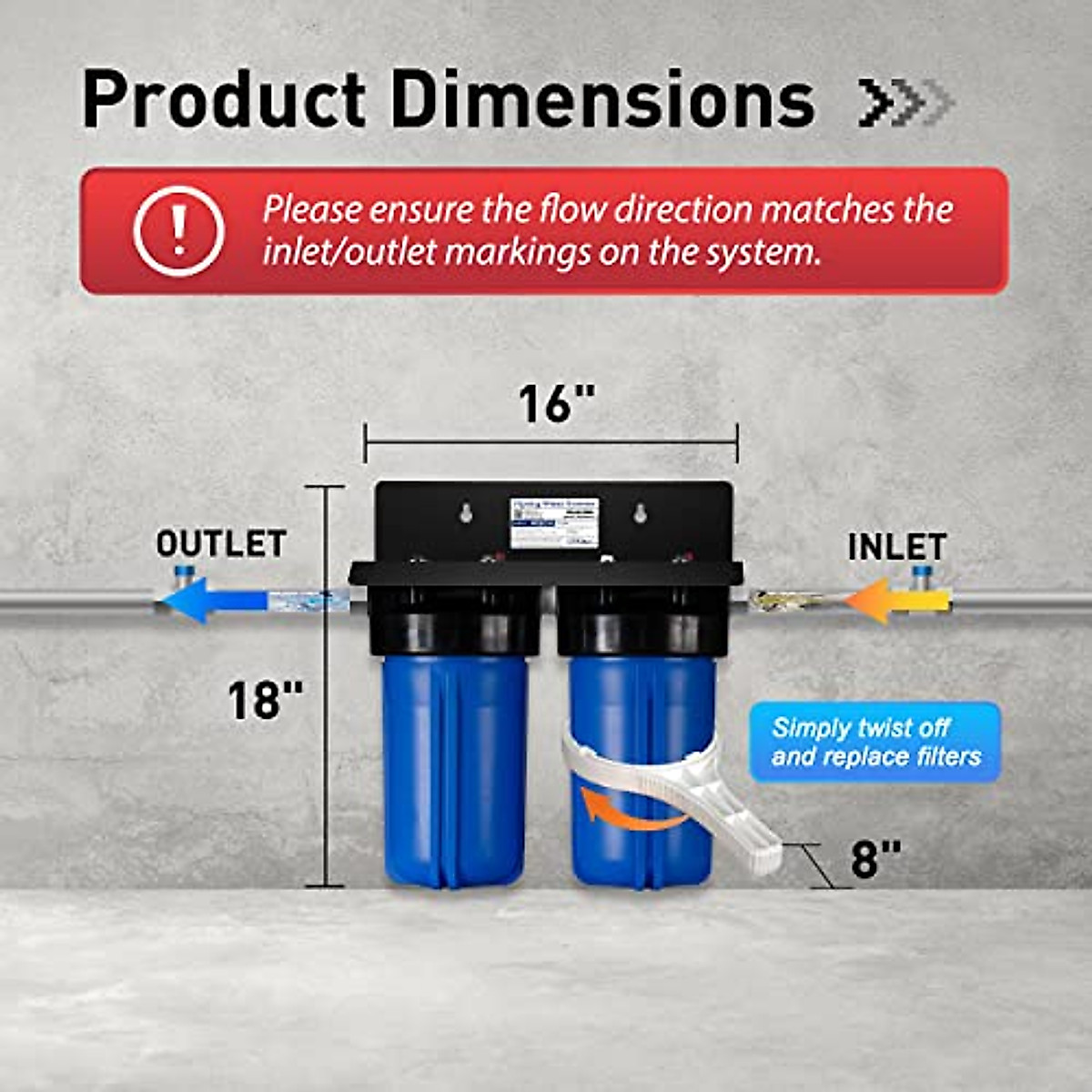 iSpring WGB21B 2-Stage Whole House Water Filtration System, with 10" x 4.5" Sediment CTO(Chlorine, Taste, and Odor) Filter, 1" Inlet/Outlet