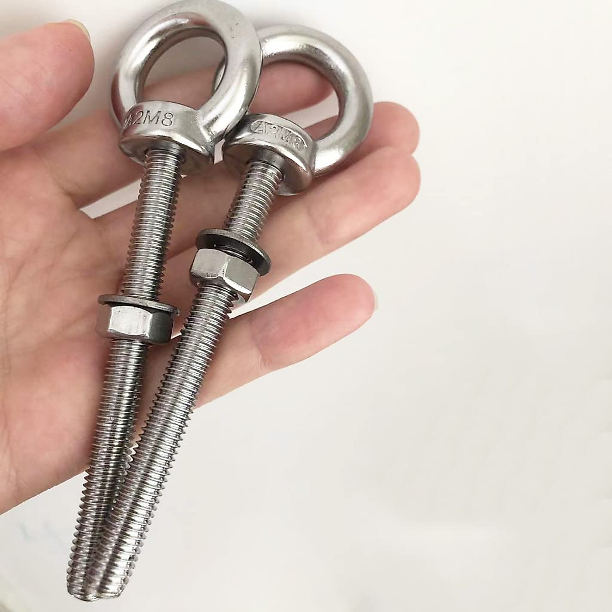 HYXXYY Stainless Steel Eye Bolt, 2pack M8 Shoulder Eye Bolts 5/16" X 3.15"with Nuts and Washer Thread Lifting Ring Eyebolt