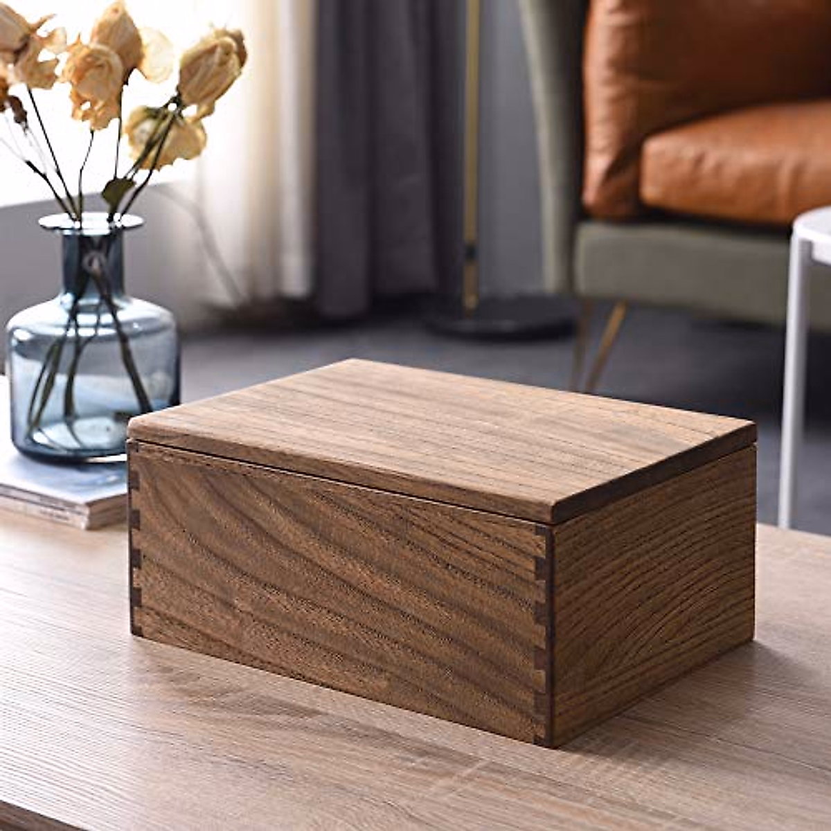 Kirigen Wood Stash Box with Lid - Decorative Boxes for Crafts, Sewing, Keepsake, Memory - Wooden DIY Storage Box Stash Jewelry - Wooden Boxes for Home Office Storage Dark Brown (SNH-DBR)