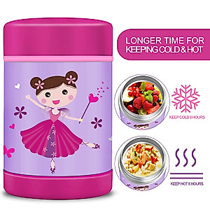 LESONJOY Food Jar Thermos For Hot Food Kids, 16 oz Leak Proof Bento Lunch Box with Insulated Lunch Bag & Spoon, Vacuum Stainless Steel Lunch Containers for Hot & Cold Food, Pink