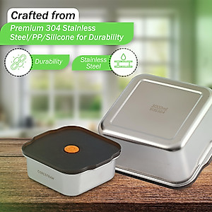 Stainless Steel Food Storage Containers With Lids | Snack Containers for Kids, Freezer Safe, Microwave Safe | 304 Metal Containers For Meal Prep, Leftovers, Freezer - Set of 3 (24oz, 57oz, 100oz)