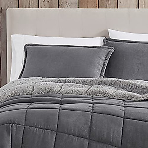 Eddie Bauer - Queen Comforter Set, Reversible Sherpa Bedding with Matching Shams, Cozy & Warm Home Decor (Sherwood Grey, Queen)