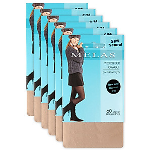 Melas MeMoi Microfiber Control Top Tights, Comfortable Velvet Soft Opaque Tights, 60 Denier - Sizes Small - Q2, Naturel, M-L