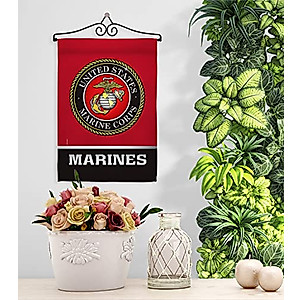 US MILITARY United State Garden Flag Set Wall Hanger Armed Forces Marine Corps USMC Semper Fi American Military Veteran Retire Official House Banner Small Yard Gift Double-Sided, Made in USA