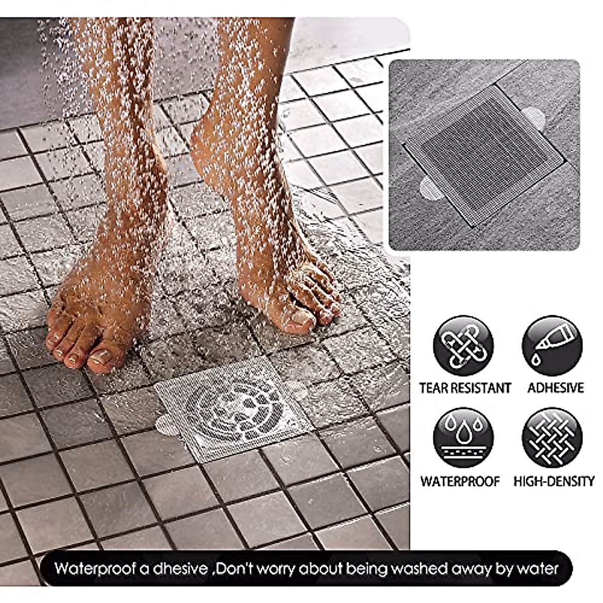 OneAXE Disposable Hair Catcher Shower Drain Floor Sink Strainer Filter Mesh with Stickers for Bathroom and Kitchen 30 Pack Square Grey, Gray, DL003