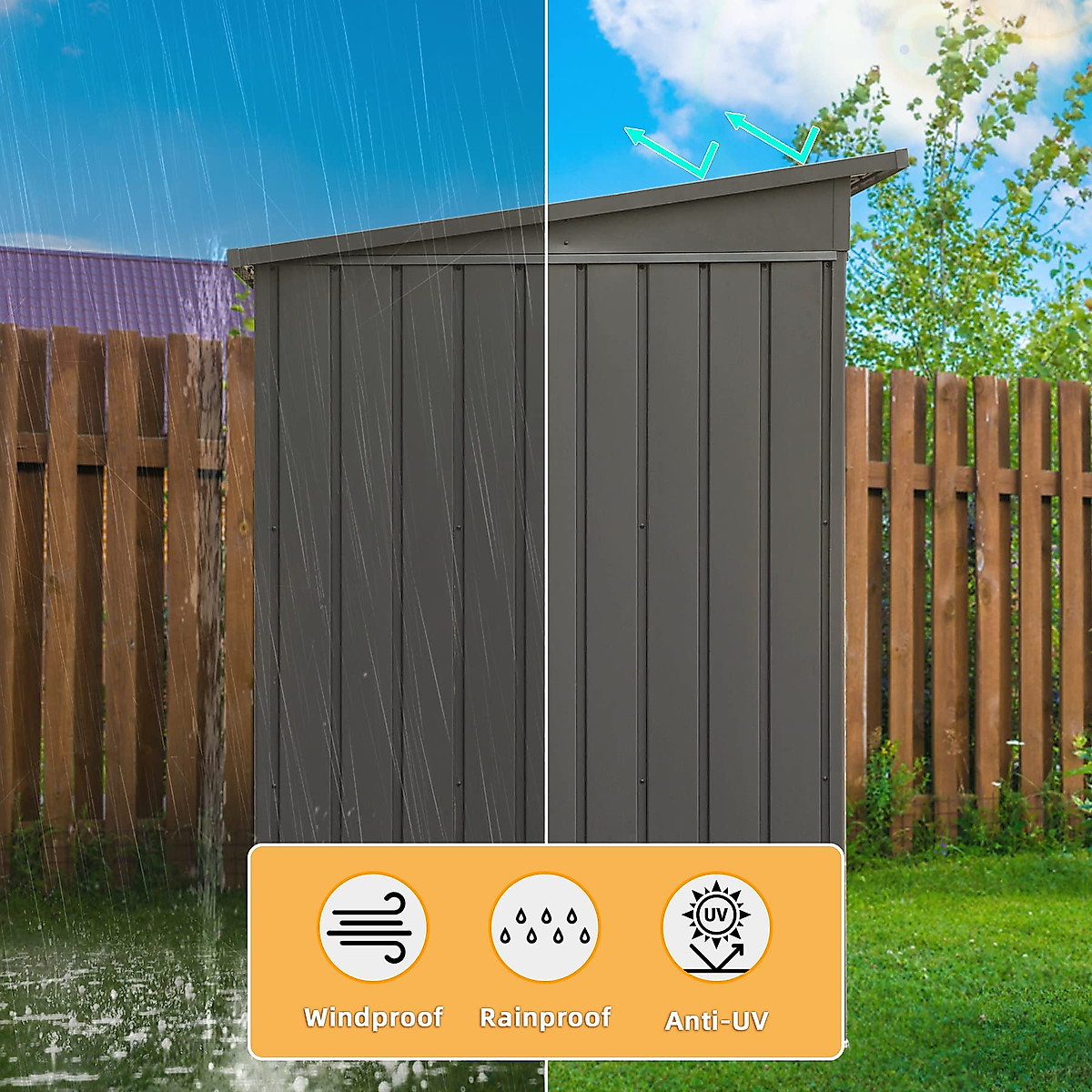 Domi Outdoor Storage Shed 5x3 FT,Metal Outside Sheds&Outdoor Storage Galvanized Steel,Tool Shed with Lockable Double Door for Patio,Backyard,Garden,Lawn