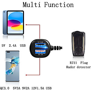 Radar Detector Power Cord,for Unide n Escor t Valentine Beltronics Passport Cobr a etc Radar Detector,with Dual USB QC3.0 Quick Charger(6.5ft) (RJ11QC3.0)