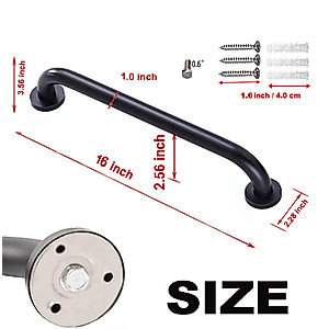 2 Pack 16 Inch Matte Black Shower Grab Bar,ZUEXT Stainless Steel Wall Mount Safety Grab Bar Handle,Bathroom Balance Bar, Safety Hand Rail Support - Handicap, Elderly, Injury, Senior Assist Bath Handle