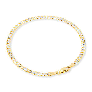 Nuragold 10k Yellow Gold Solid 4mm Cuban Chain Curb Link Diamond Cut Pave Two Tone Bracelet, Womens Mens Jewelry 7" 7.5" 8" 8.5" 9"