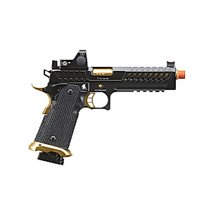 Lancer Tactical Knightshade Hi-Capa Gas Blowback Airsoft Pistol with Red Dot Mini Sight (Black/Gold)