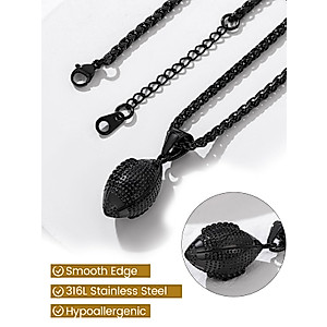 Football Necklace for Men Athlete, Mens Vintage Black Rugby Chain Titanium Steel Footballs Ball Pendant Necklaces Punk Rock Sprots Jewelry for Players