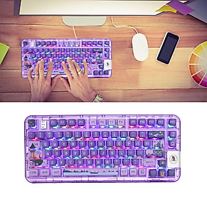 Heayzoki BT Mechanical Keyboard, Wireless RGB Gaming Keyboard, Hot Swappable Triple Modes 2.4G Wired BT Transparent Case Keyboard with 2 Layers Keycaps for Office School