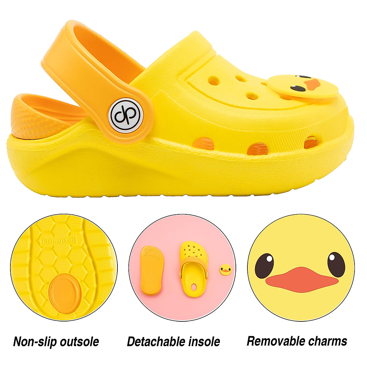 dripdrop Girls Comfort Clogs Kids Slip On Garden Shoes Boys Lightweight Beach Pool Slide Sandals Shower Slipper, Yellow Duck, 8.5 Toddler