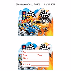 LEOWEST 20pcs Hot Wheels Birthday Invitations,Hot Wheels Party Invitations Birthday Party Supplies Decoration (Invitations20pcs)