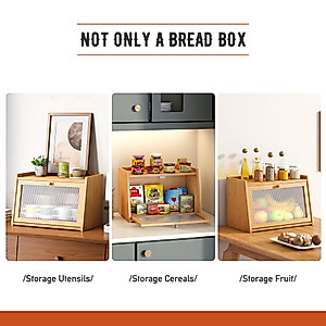 GHWIE Large Bread Box, Easy Access & Cleaning - Bamboo Bread Box for Kitchen Countertop with Acrylic Door,Natural