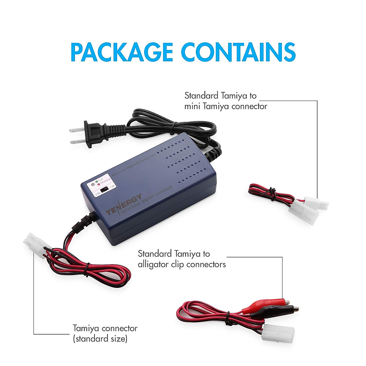 Tenergy RC Battery Charger for NiMH/NiCd 7.2V-12V 6S-10S Battery Packs, Smart Charger for RC Cars, RC Airplanes, Airsoft Batteries, Compatible with Standard Tamiya/Mini Tamiya/Alligator Clip Connector