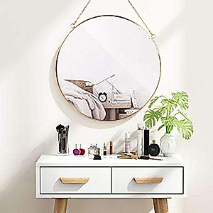 LONGWIN Hanging Wall Circle Mirror Decor Gold Geometric Mirror with Chain for Bathroom Bedroom Living Room 15.7"