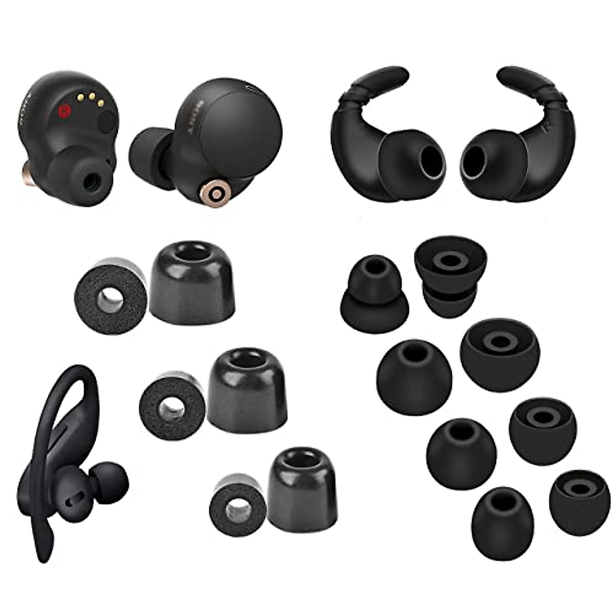 A-Focus [8 Pairs] WF-1000XM5 WF-1000XM4 Ear Hooks Tips 【 Memory Foam & Silicone 】 Soft Replacement Comfortable Earbud Tips Wingtip Compatible with Sony WF-C700N WF-C500, 23515H