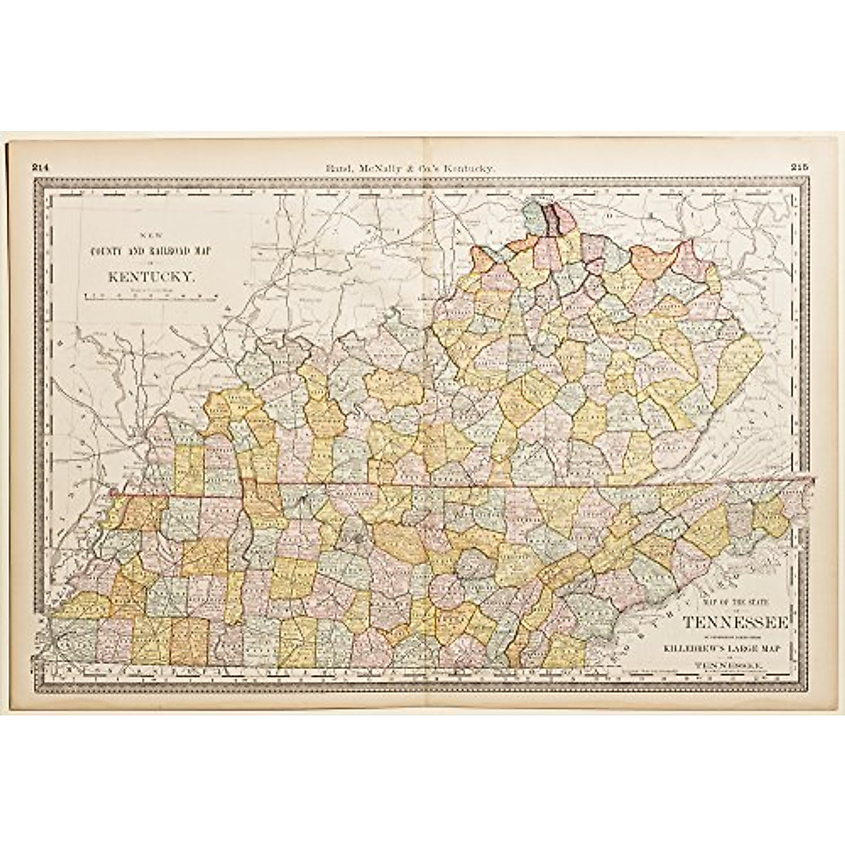 A New County & Railroad Map of Kentucky & State Map of Tennessee