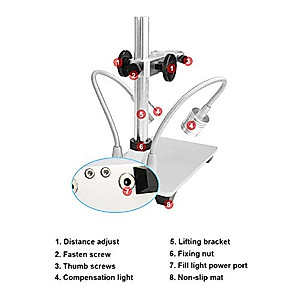 Jiusion Updated with 2 Lamps Aluminum Alloy Universal Adjustable Professional Base Stand Holder Desktop Support Bracket for Max 1.4" in Diameter USB Digital Microscope Endoscope Magnifier Loupe Camera