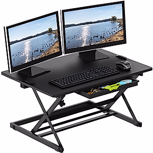 SHW 32-Inch Height Adjustable Standing Desk Converter Riser Workstation, Black