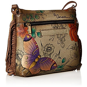 Anna by Anuschka Women's Genuine Leather Flap-Over Cross Body | Hand Painted Original Artwork | Floral Paradise Tan