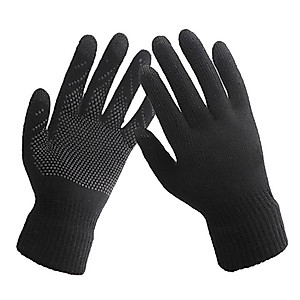 Winter Hat Scarf Gloves Slouchy Beanie Snow Knit Skull Cap Touch Screen Mittens Circle Scarves for Women Black