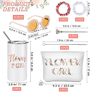 Flower Girl Proposal Gifts Flower Girl Tumblers with Straws Be My Flower Girl Card with Envelope Canvas Makeup Bag Sunglasses Hair Scrunchies Diamond Pen for Wedding Bridal Shower (White, 16 Pcs)
