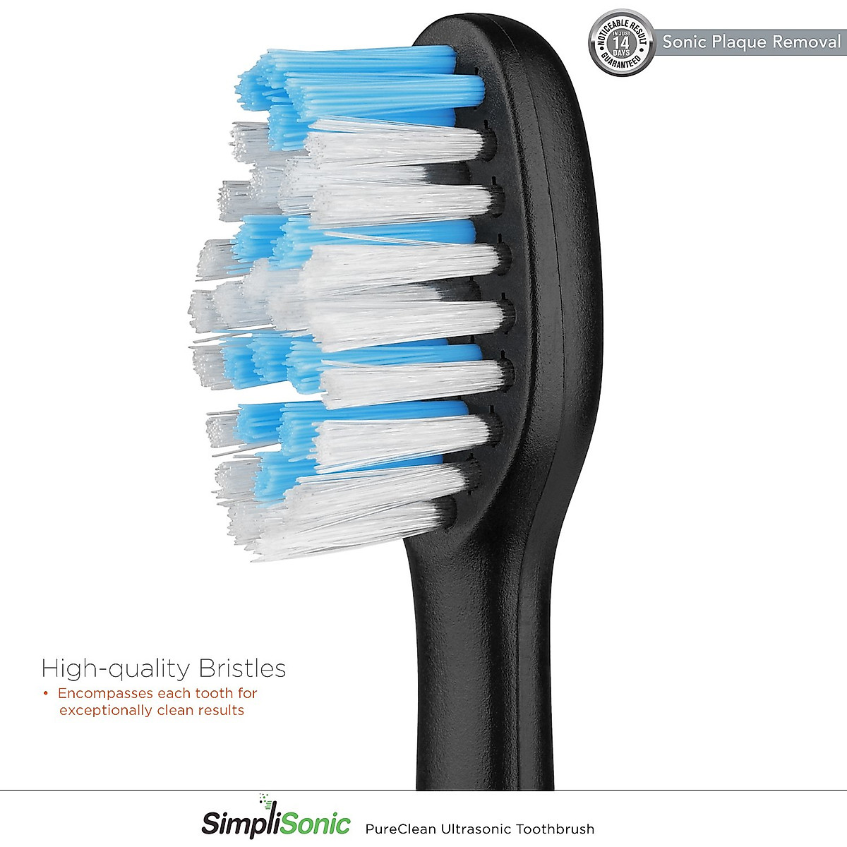 SimpliSonic Ultrasonic Rechargeable Electric Toothbrush Premium Package w/ 12 Heads (Black)