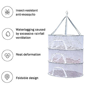 Herb Drying Rack 3 Layer Hanging Mesh Net for Plants Herb Dryer, Herb Dryer Hanging Rack Foldable Hanging Mesh Dryer for Buds, Fruits, Flowers, Vegetables, Fish, Clothes, Doll(White)