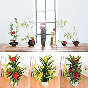 TUANJIE Outdoor Flower Fake False Plants Flowers Artificial Garden Decor with Pot 5 Head Home Decor for Home Decor Wedding Decorative Flowers DIY,Yellow