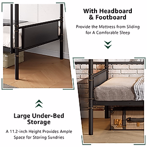 Jocoevol Metal Bunk Bed Twin Over Twin, Industrial Bunkbeds with Heavy Duty Bed with Safety Guard Rails and Space-Saving Design, Steel Bed for School, Bedroom (Black)