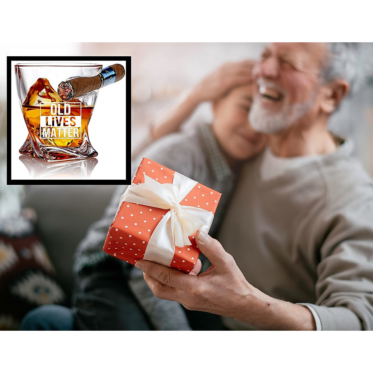 Bezrat Old Lives Matter Whiskey Scotch Glass 12 oz - Father Day or Retirement Gag Gifts - Senior Citizens Whiskey Glasses Funny Personalized Birthday Gift for Dad, Grandpa from Daughter, Son, Kids