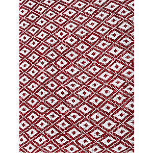 Throw Blanket With Fringes in Mini Diamond Design 50x60 Inch -Red White, Cotton Throw For Sofa, Chair, Bed, & Everyday Use, Well crafted for durability, Farmhouse Throw,All Season Throw Blanket