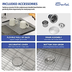 36 Undermount Kitchen Sink - Sarlai 36" x 19" Kitchen Sink Double Bowl 50/50 Low Divide Undermount Stainless Steel 16 Gauge Rectangular Kitchen Sinks Basin with Accessories