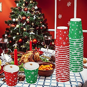 Ziliny 200 Pcs Christmas Coffee Cups with Lids 12 oz Hot Drink Cups Xmas Snowflake Paper Cups Disposable Large Hot Beverage Cups for Water Tea Office Home Drink Travel(Red, Green)