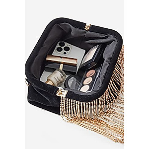 BABEYOND Women's Rhinestone Clutch Evening Bag - Velvet Glitter Tassel Sparkly Purse for 1920s Party Prom Wedding