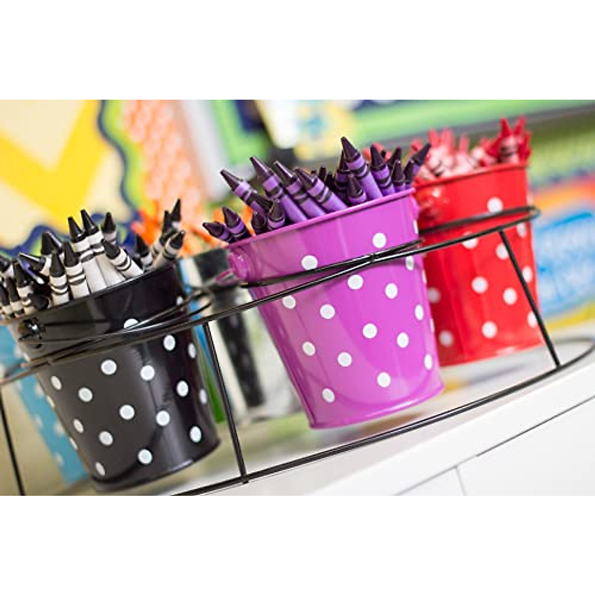 Teacher Created Resources Buckets Set, Set of 6, Black Polka Dots (TCR6059)
