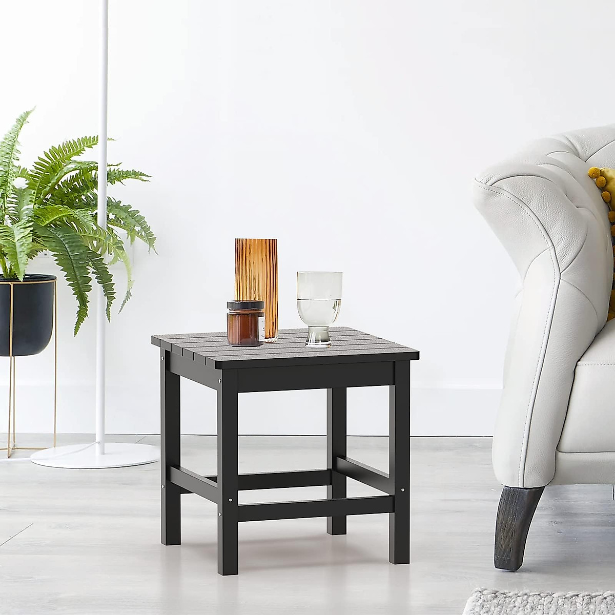 Cecarol Adirondack Side Table, 19.6" Square Oversized Outdoor Side Table, Fade-Resistant and Weather Resistant End Table, Poly Resin Plastic Table for Porch, Patio, Seaside, Black-OST01