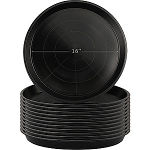 Eccliy 12 Pcs Plastic Plant Saucers Round Plant Tray Large Flower Plant Pot Saucer Heavy Duty Planter Water Trays Thick Plant Drip Saucers for Indoors and Outdoors (Black, 16 Inch)