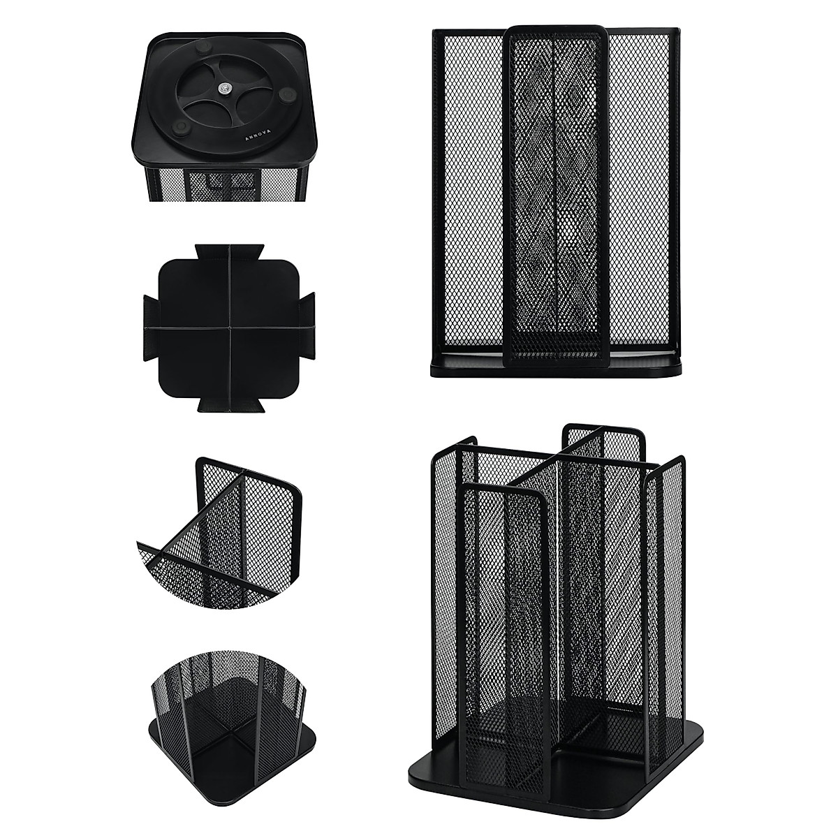 Annova Paper Cup and Lid Holder Plastic Cup Storage Organizer, 360°Rotating Coffee Cup Dispenser with 4 Compartments, Multifunctional Cup Storage Rack for Home, Office, Bar, Coffee Shop (Black)