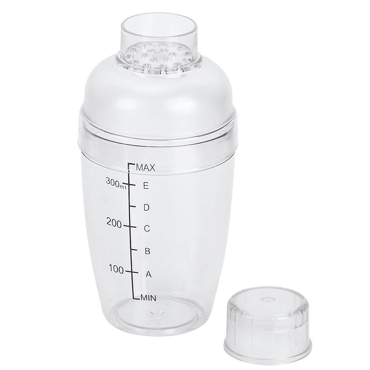 Maxmartt 1PC 350ml Plastic Cocktail Shaker with Scale and Strainer Top Clear Plastic Cocktail Shaker Bottle Wine Mixer Milk Juice Shaker Proffesional Bar Tool Best Gift for Beginner