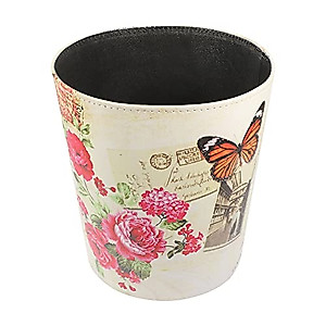 Zerodeko Small Trash Can, 10 L Leather Garbage Can Retro Round Waste Basket Decorative Storage Container Trash Bin Garbage Can Organizer Bucket for Bathroom, Bedroom, Kitchen, Office (2.6 Gallon, 1)