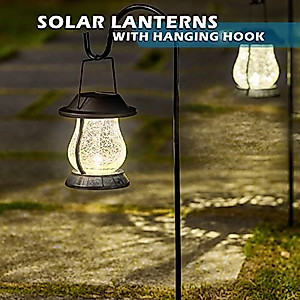 LeiDrail Hanging Solar Garden Lights, Solar Hanging Lanterns Outdoor with Shepherd Hooks & Crackle Glass Ball, Waterproof Solar Powered Table Lamps for Yard Fence Tree Tabletop Garden Decor(2 Pack)