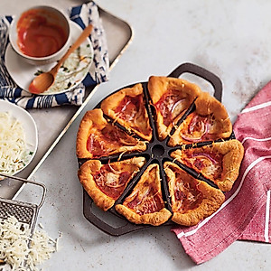 WUWEOT Cast Iron Wedge Pan, Non stick Round Corn Bread Skillet, Black 8-edges Biscuit Pan with Double Handles for Scones, Corn Stick Pan, Muffins, Cup Cakes and Brownies