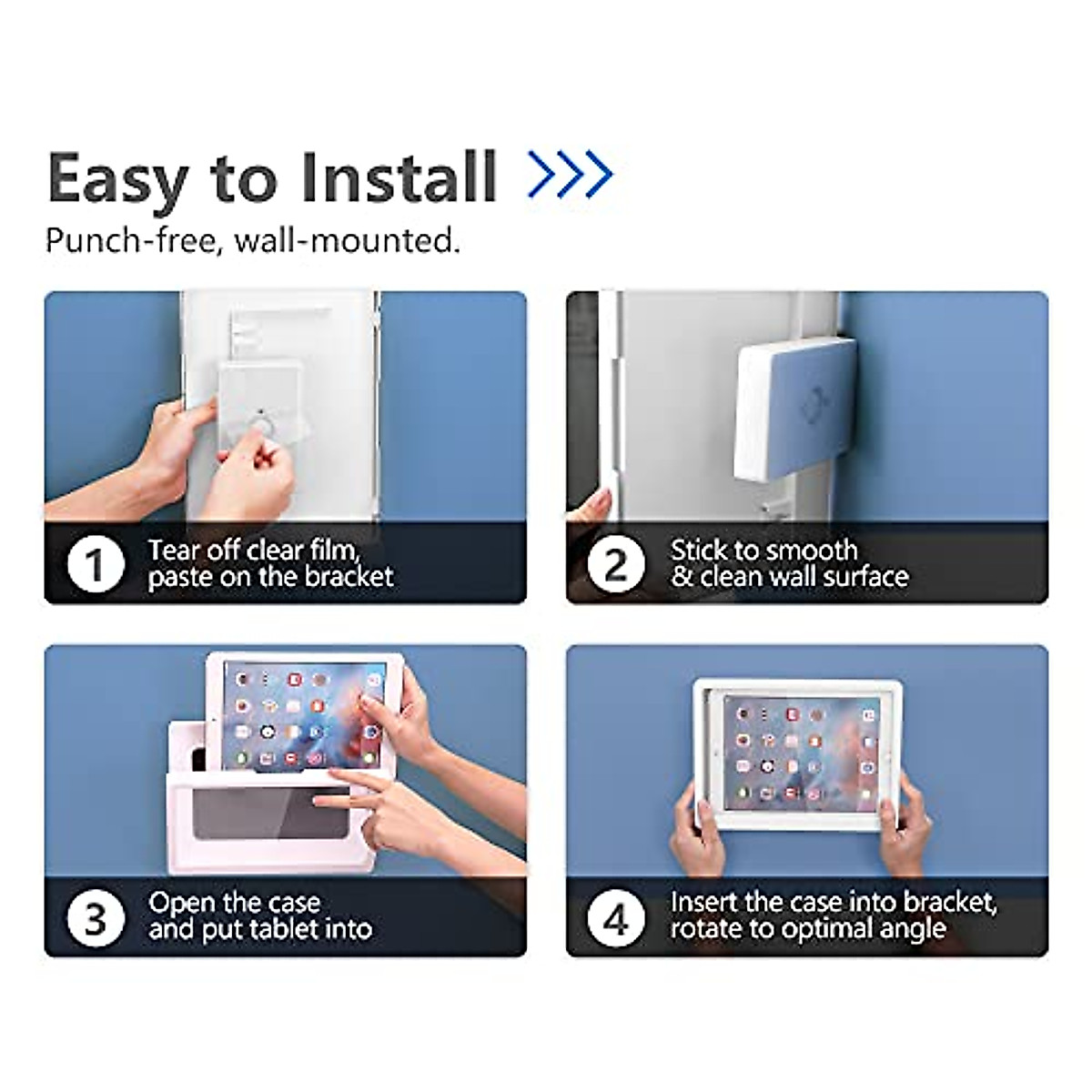 MoKo Wall Mount Shower Tablet Holder, 360 Rotation Waterproof Tablet Holder Bathroom Tablet Case Mount Shelf with Touchable Anti-Fog Screen for Tablets Up to 10.2", Fit with iPad 9 iPad Mini 6, White